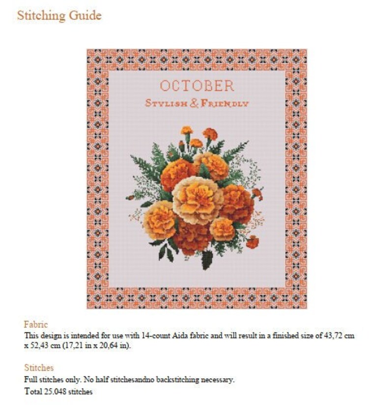October Birth Flower Cross Stitch: Marigold Sampler (PDF Pattern) - Etsy