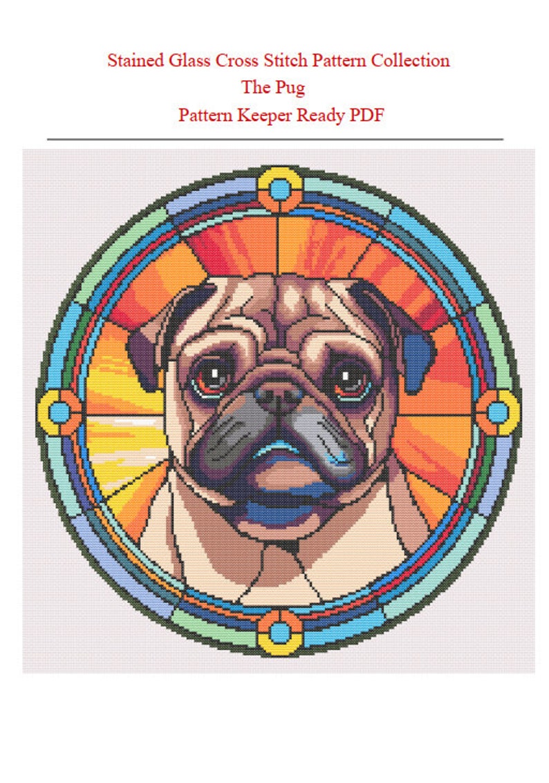 Stained Glass Dog Cross Stitch Pattern Pug Needlepoint - Etsy
