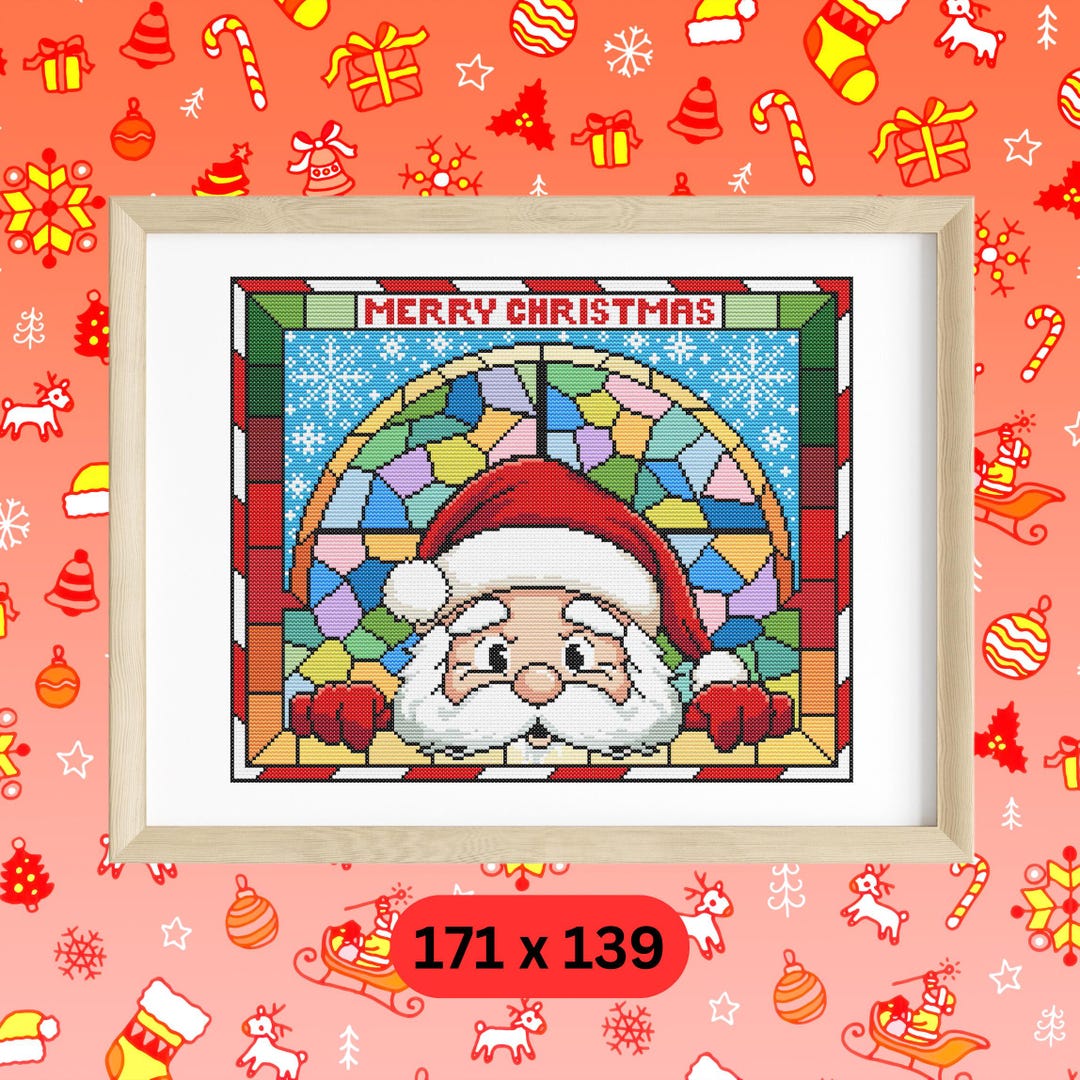 Stained Glass Christmas Cross Stitch Pattern, Santa's Workshop Window ...