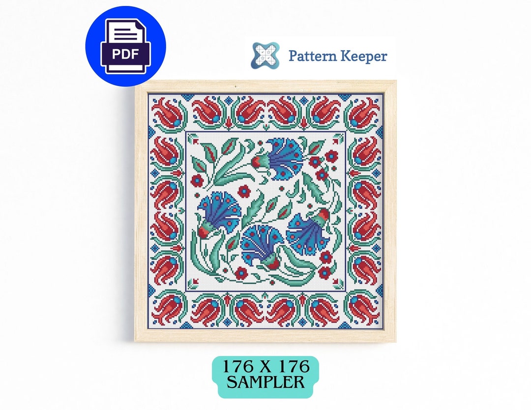Turkish Tile Art Sampler Cross Stitch Pattern, Ottoman Cini Needlework ...