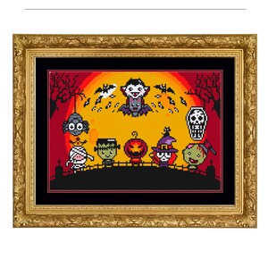 Mini Monster Mash Halloween Cross Stitch Pattern, Mini Fun Halloween ...