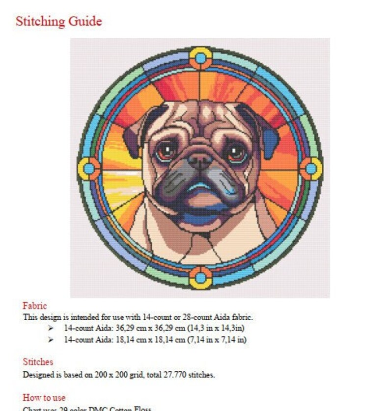 Stained Glass Pug Cross Stitch Pattern, Dog Cross Stitch Pattern ...