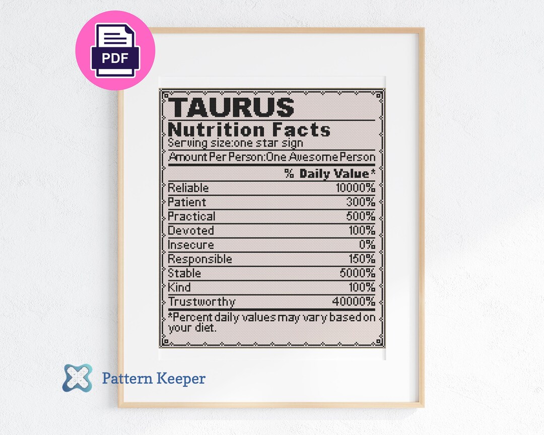 Zodiac Nutrition Facts Cross Stitch Pattern, Astrology Cross Stitch ...