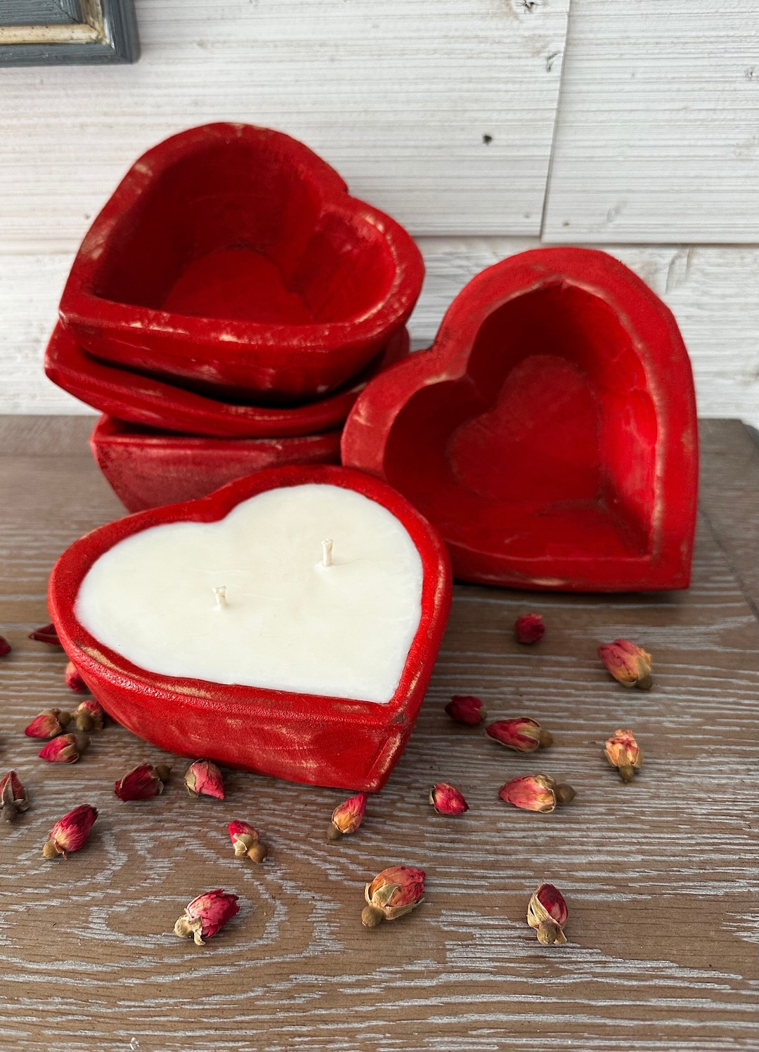 Farmhouse Style, Heart Shaped Wood Bowl, 100% Soy Wax Candle, Lovely ...