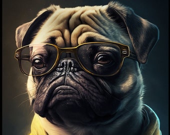 Pug Poster Digital, Pug With Sunglasses, Modern Pug Art - Etsy