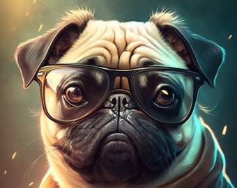 Pug Poster Digital, Pug With Sunglasses, Modern Pug Art - Etsy