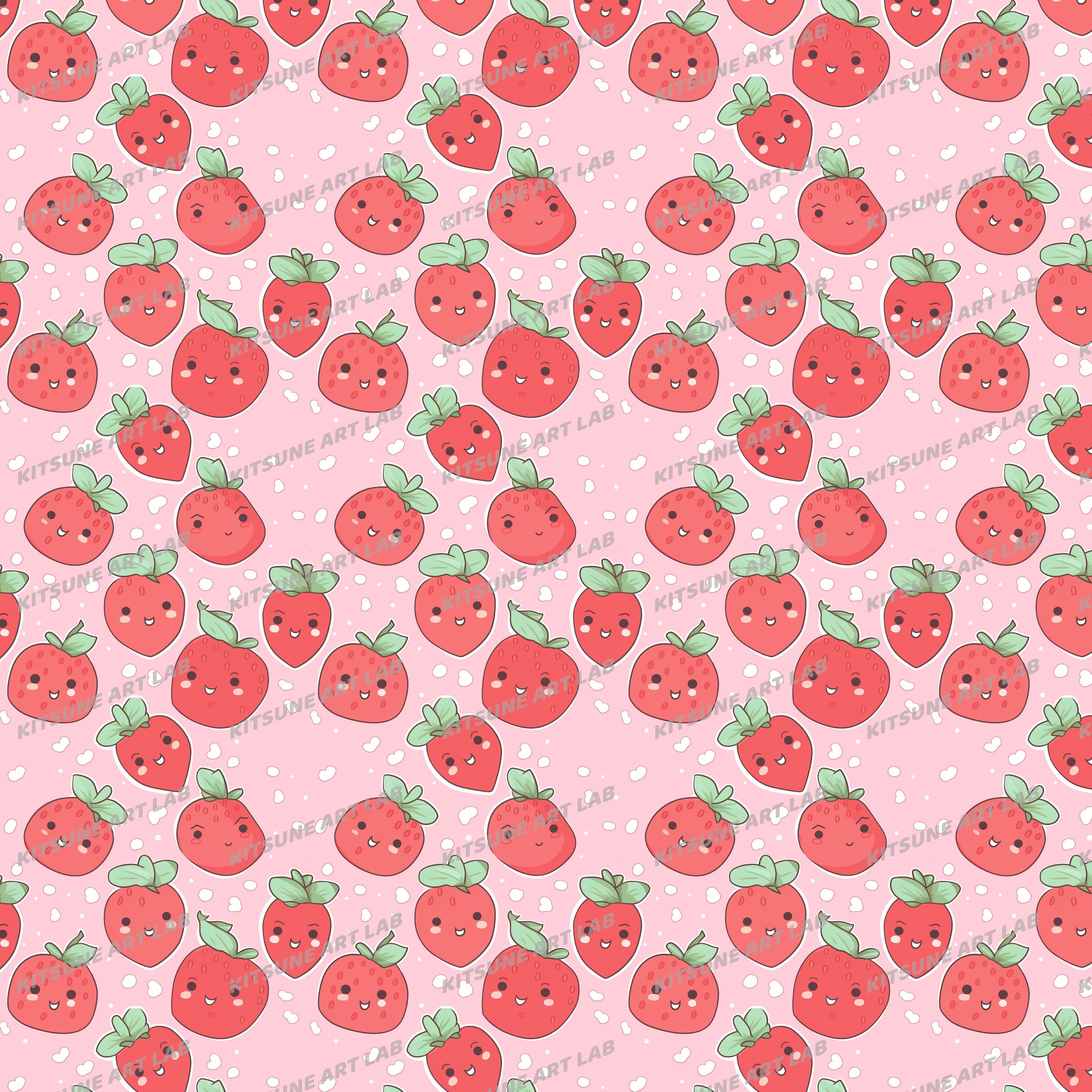 Digital 2 Pack - Cute Strawberry Tile Wallpaper Backgrounds, Kawaii ...
