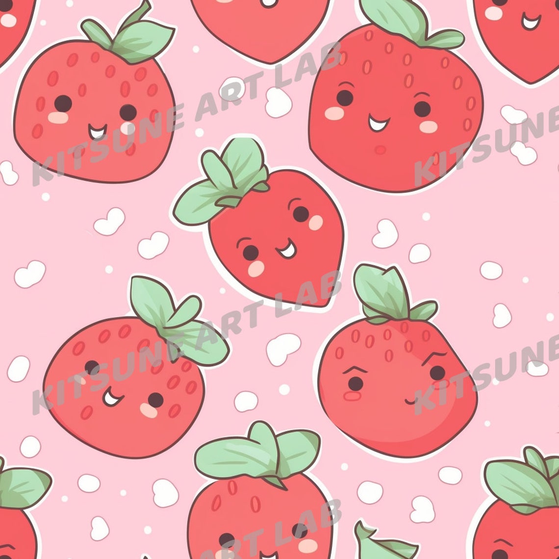 Digital 2 Pack - Cute Strawberry Tile Wallpaper Backgrounds, Kawaii ...