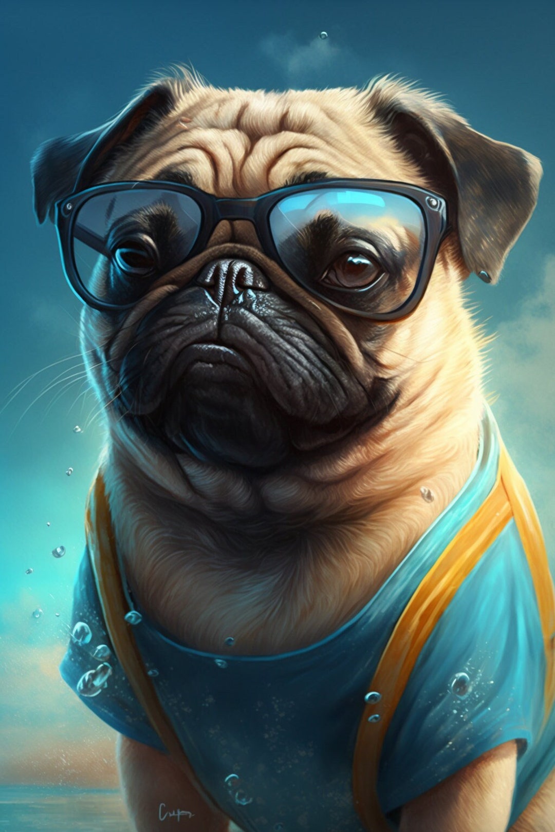 Pug Poster Digital, Pug With Sunglasses, Modern Pug Art - Etsy