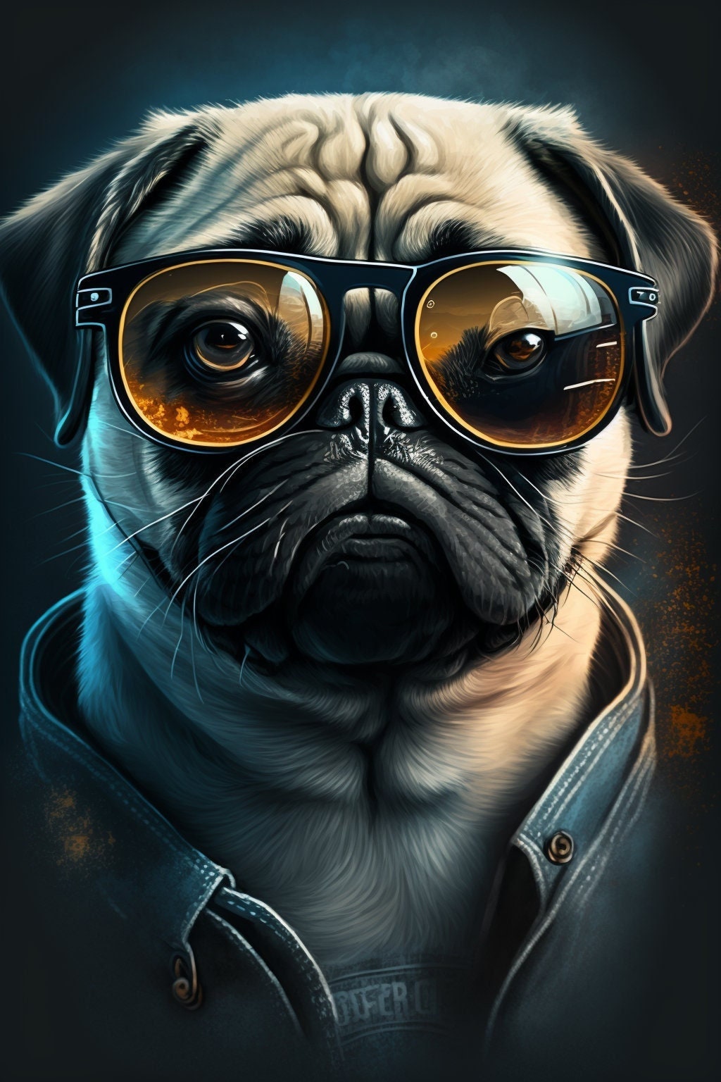 Pug Poster Digital Pug With Sunglasses Modern Pug Art - Etsy