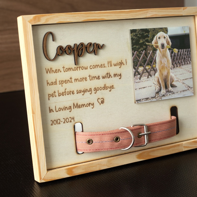 Custom Pet Memorial Collar Framed Art, Puppy Memorial Wood Frame With Collar Holder, Dog ...
