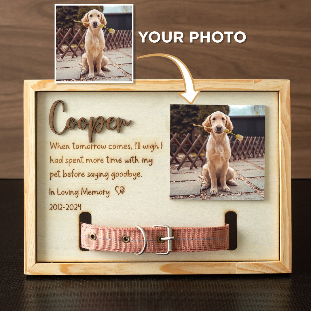 Custom Pet Memorial Collar Framed Art, Puppy Memorial Wood Frame With ...