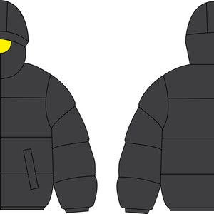 Hooded Puffer Jacket Technical Drawing Streetwear Mock-up Template for ...