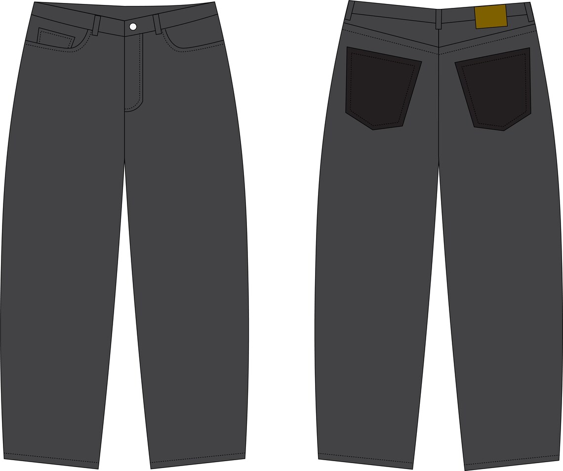 Baggy Denim Jeans Technical Drawing Streetwear Mock-up Template for ...