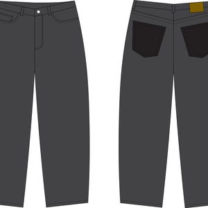 Baggy Denim Jeans Technical Drawing Streetwear Mock-up Template for ...