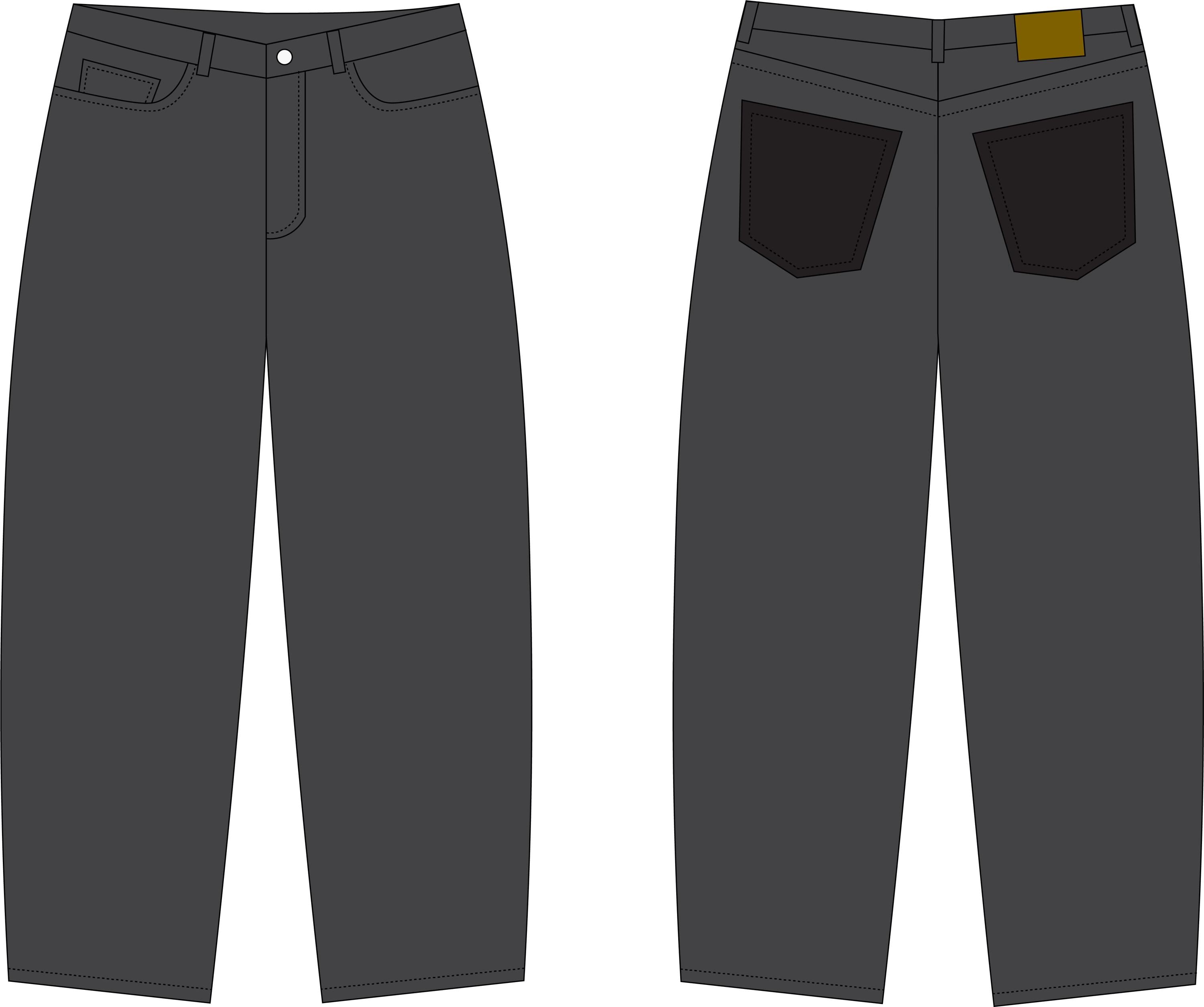 Baggy Denim Jeans Technical Drawing Streetwear Mock-up Template for ...