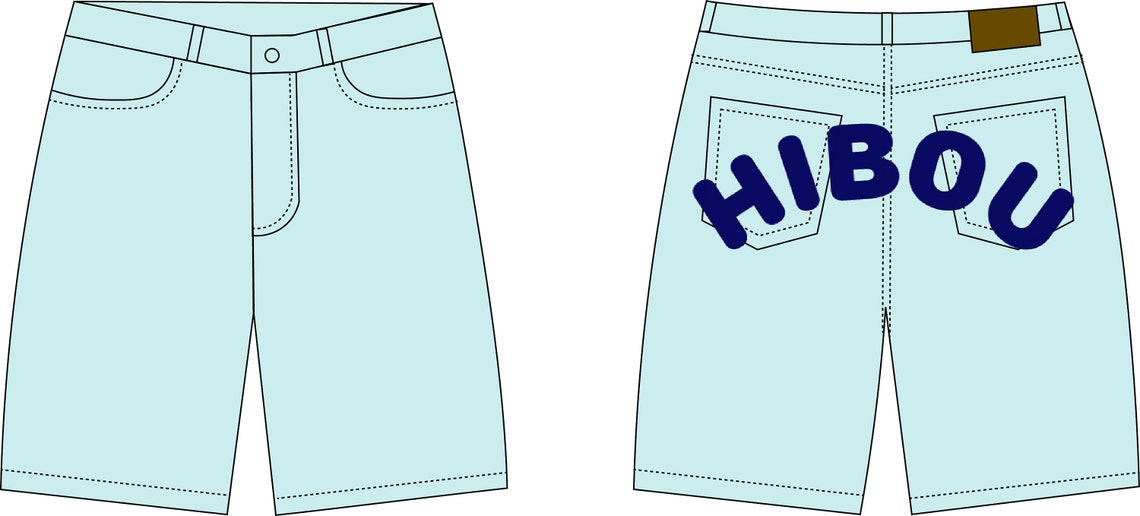 Baggy Jorts Denim Jean Shorts Technical Drawing Streetwear Mock-up ...