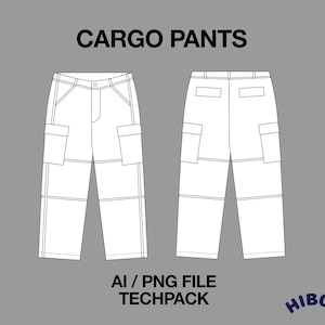 Straight Leg Relaxed Loose Fit Cargo Pants Technical Drawing Streetwear ...