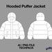 Hooded Puffer Jacket Technical Drawing Streetwear Mock-up Template for ...