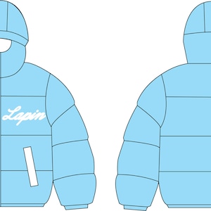 Hooded Puffer Jacket Technical Drawing Streetwear Mock-up Template for ...