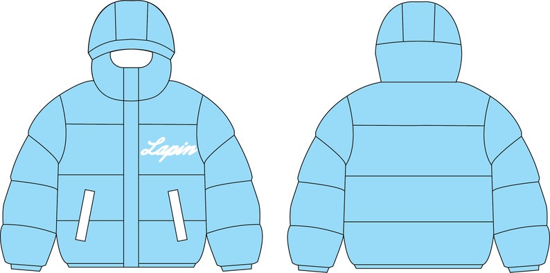 Hooded Puffer Jacket Technical Drawing Streetwear Mock-up Template for ...