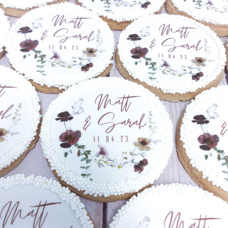 Burgundy Simple Floral Personalized Shortbread Cookies, Bridal Shower ...