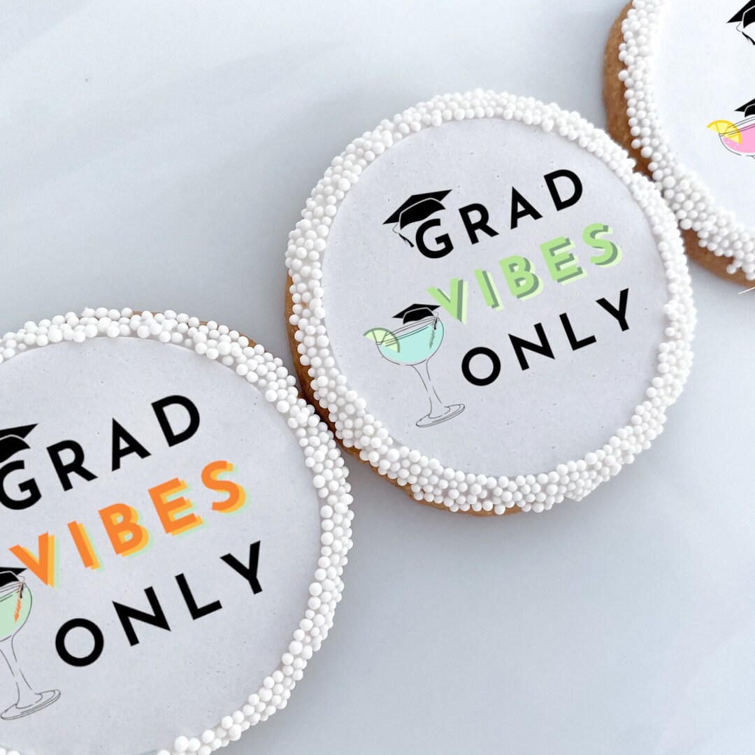 Grad Vibes Only Edible Image Shortbread Cookies - Personalized Color ...