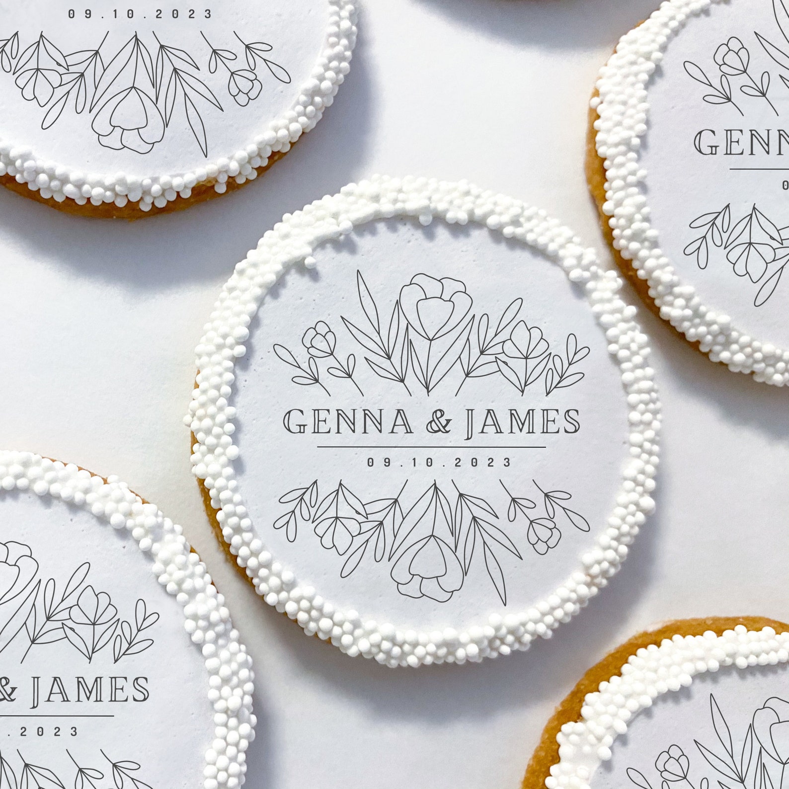 Black Floral Outline Personalized Shortbread Cookies - Wedding Shower ...