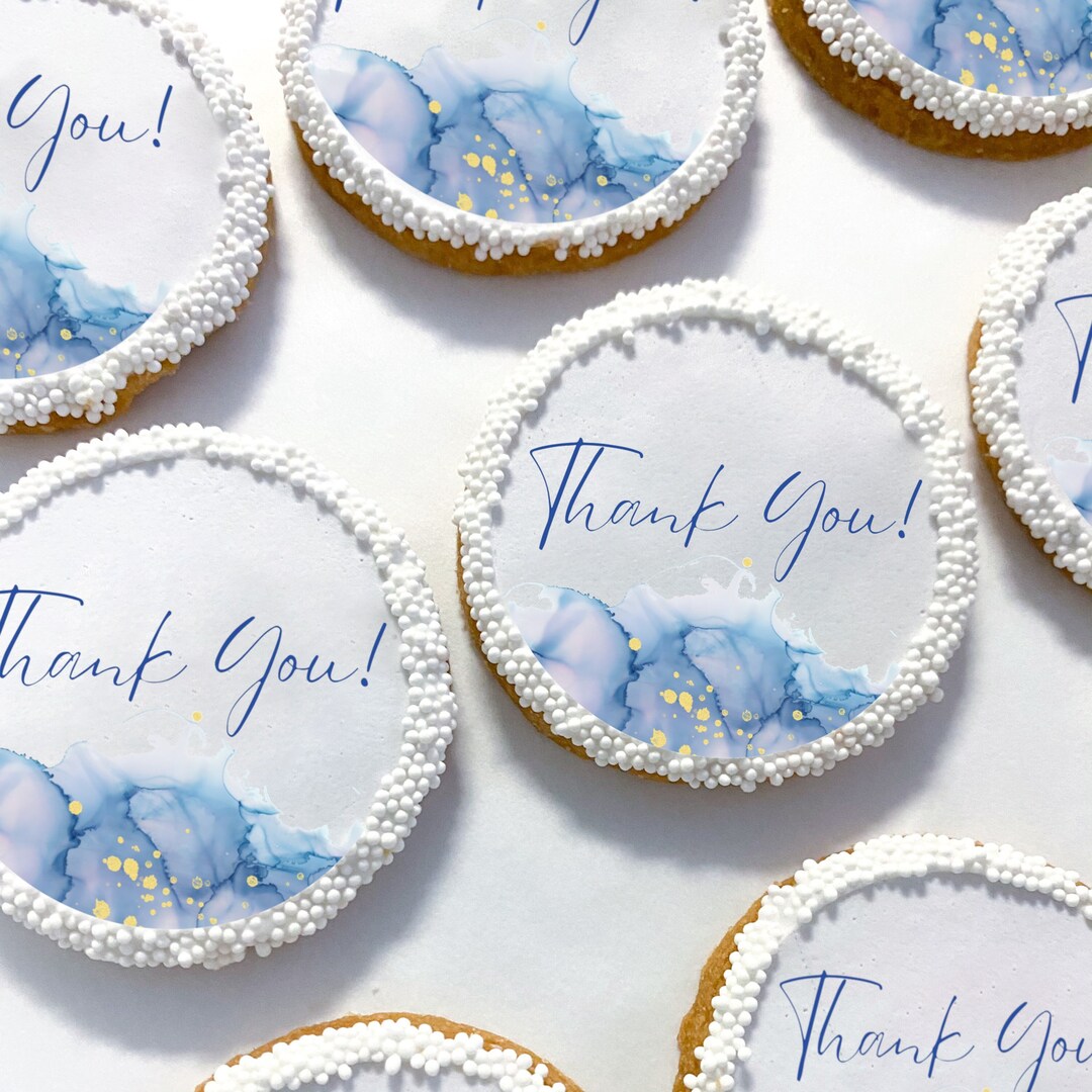 Blue Watercolor Thank You Cookies - Edible Image Shortbread Cookies ...
