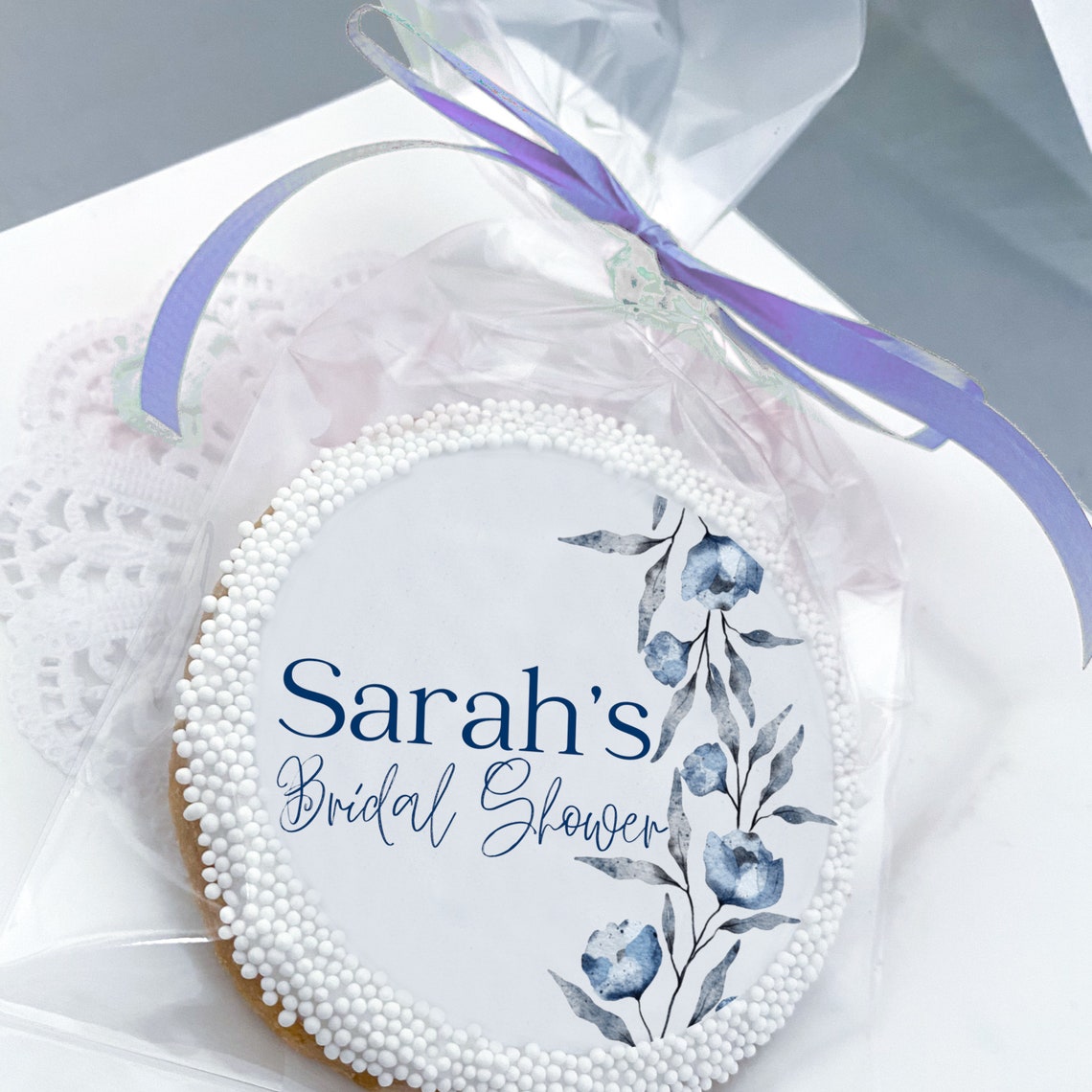 Dusty Blue Floral Personalized Shortbread Cookies Bridal - Etsy