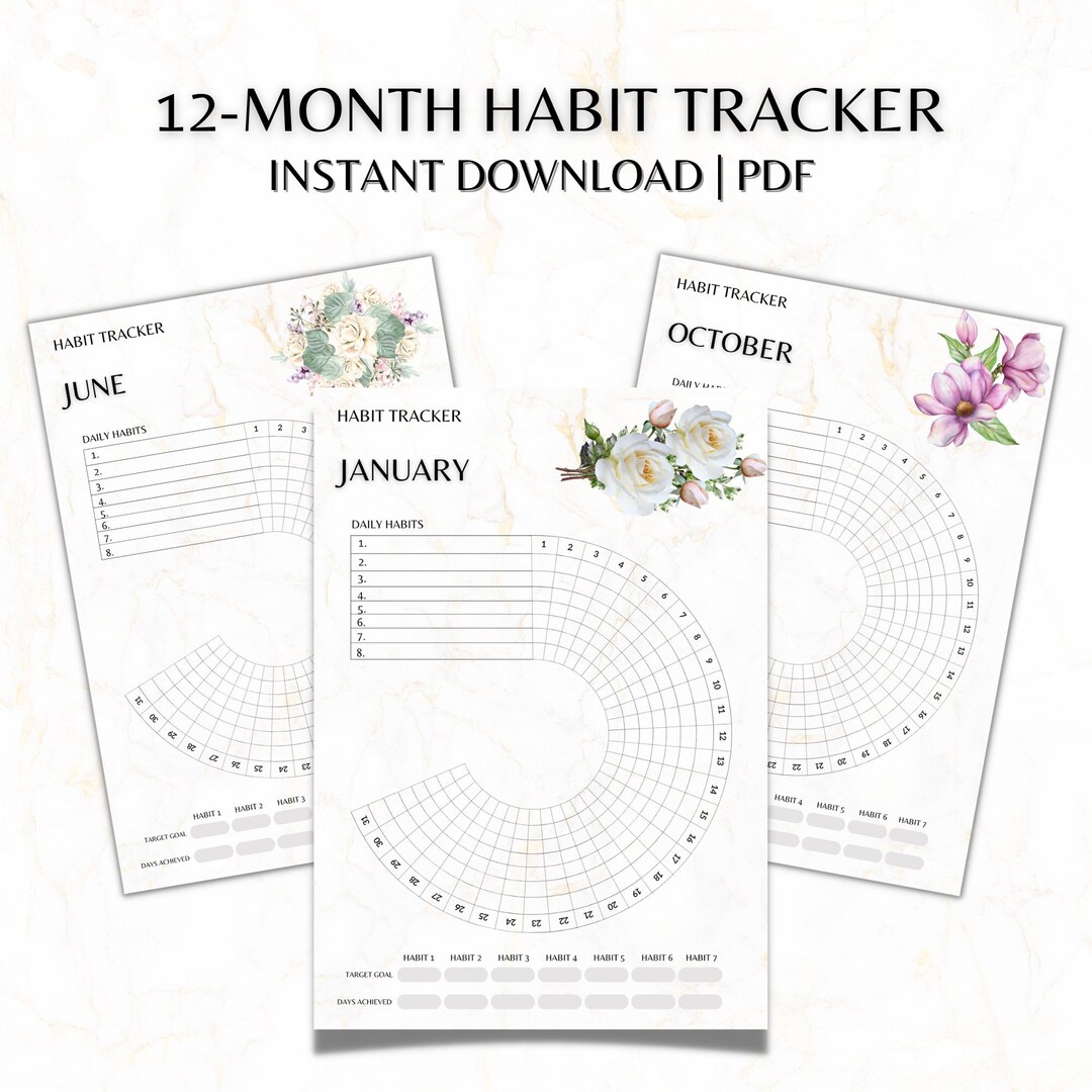 12 MONTH HABIT TRACKER Printable Habit Tracker Yearly Habit Tracker ...
