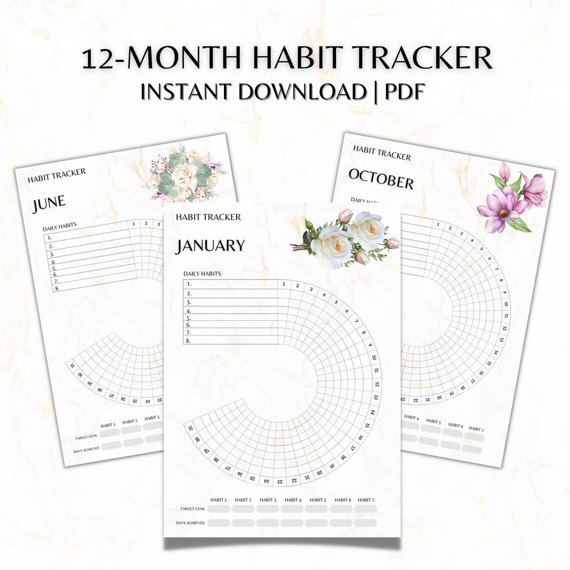 12 MONTH HABIT TRACKER Printable Habit Tracker Yearly Habit Tracker ...