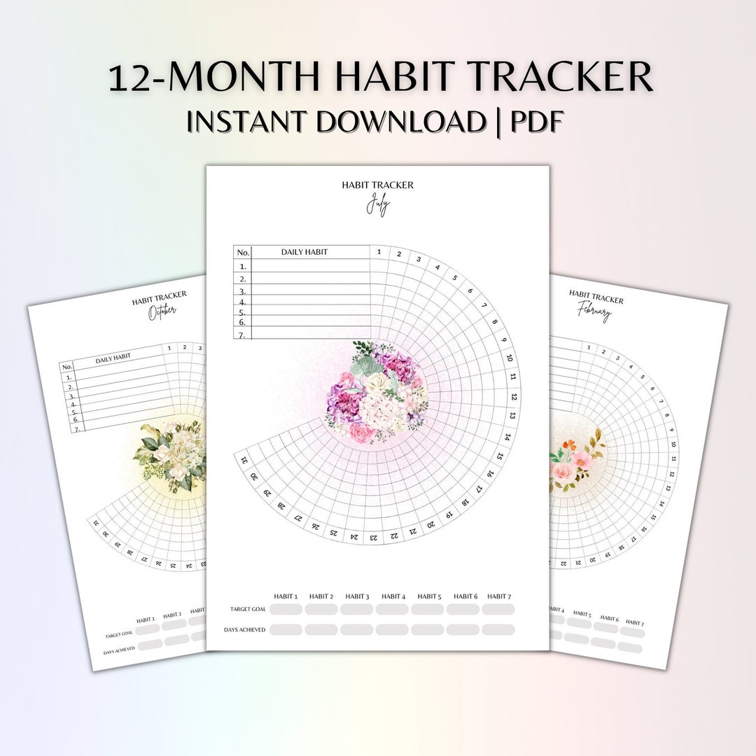 12 MONTH HABIT TRACKER | Printable Habit Tracker | Yearly Habit Tracker ...