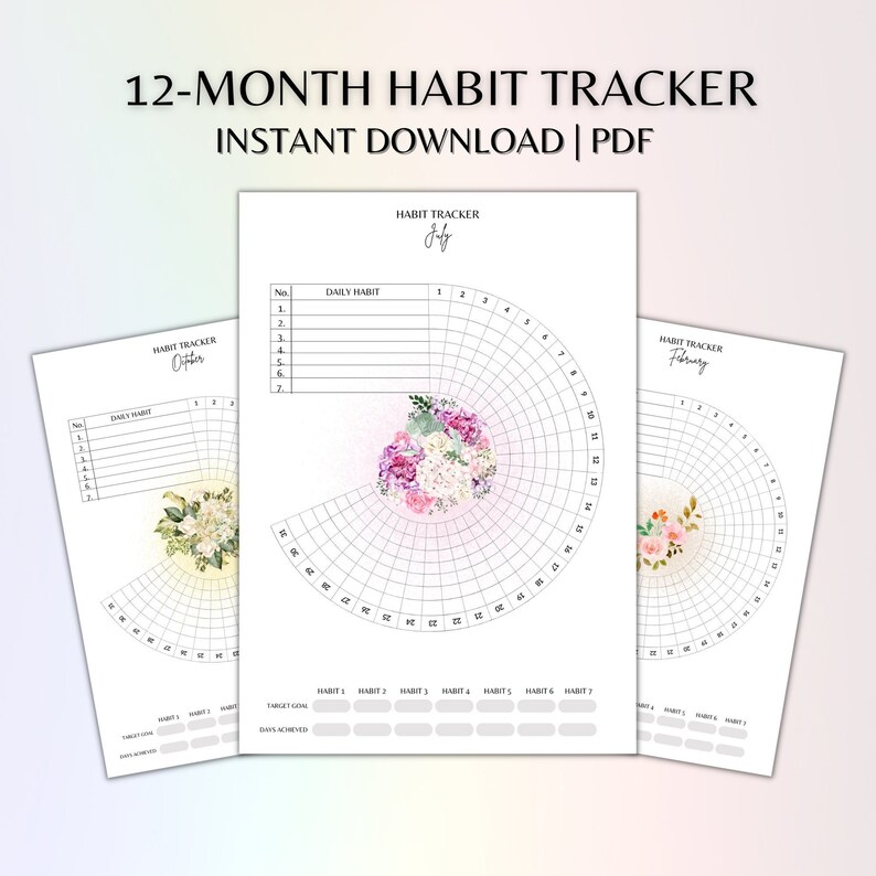 12 MONTH HABIT TRACKER | Printable Habit Tracker | Yearly Habit Tracker ...