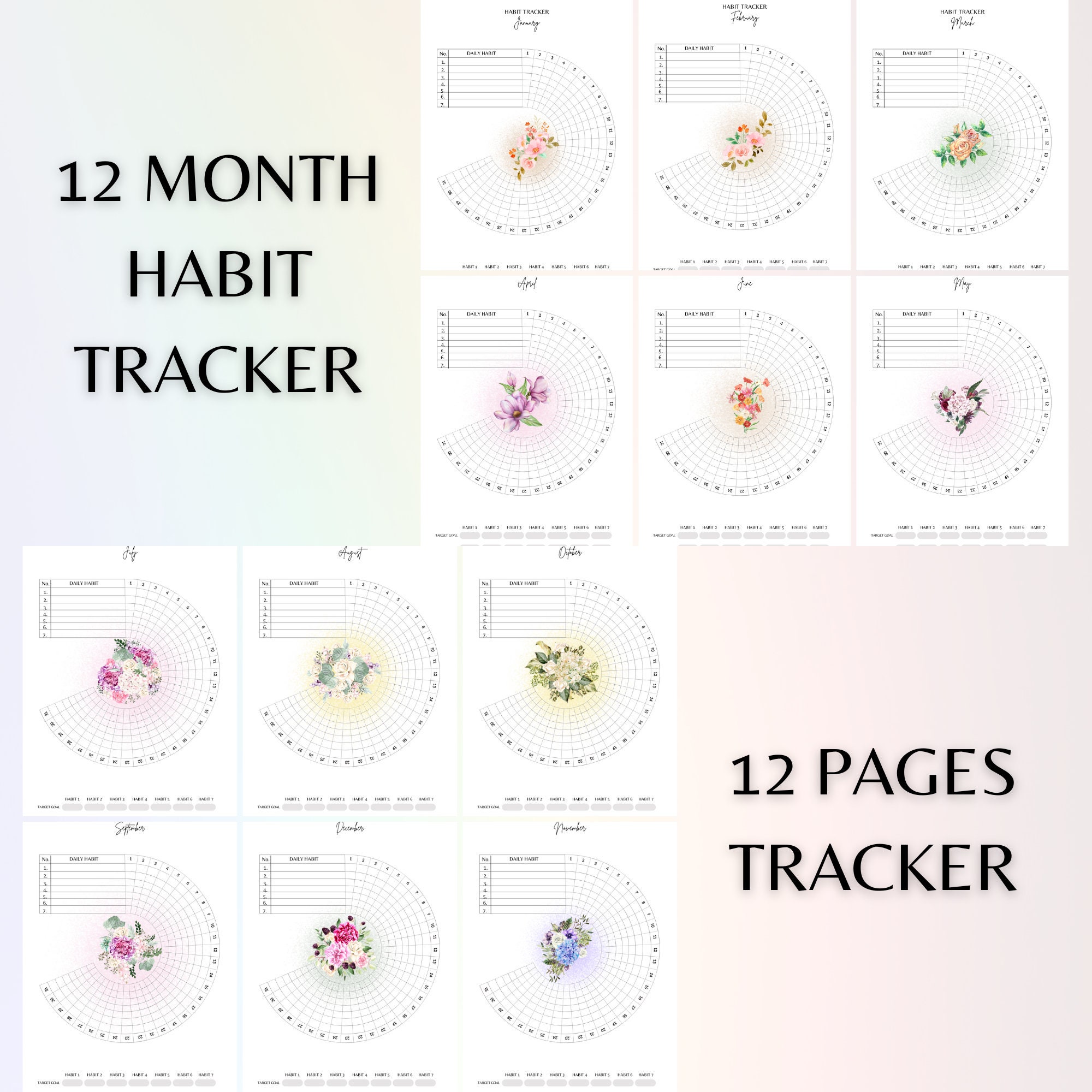 12 MONTH HABIT TRACKER | Printable Habit Tracker | Yearly Habit Tracker ...