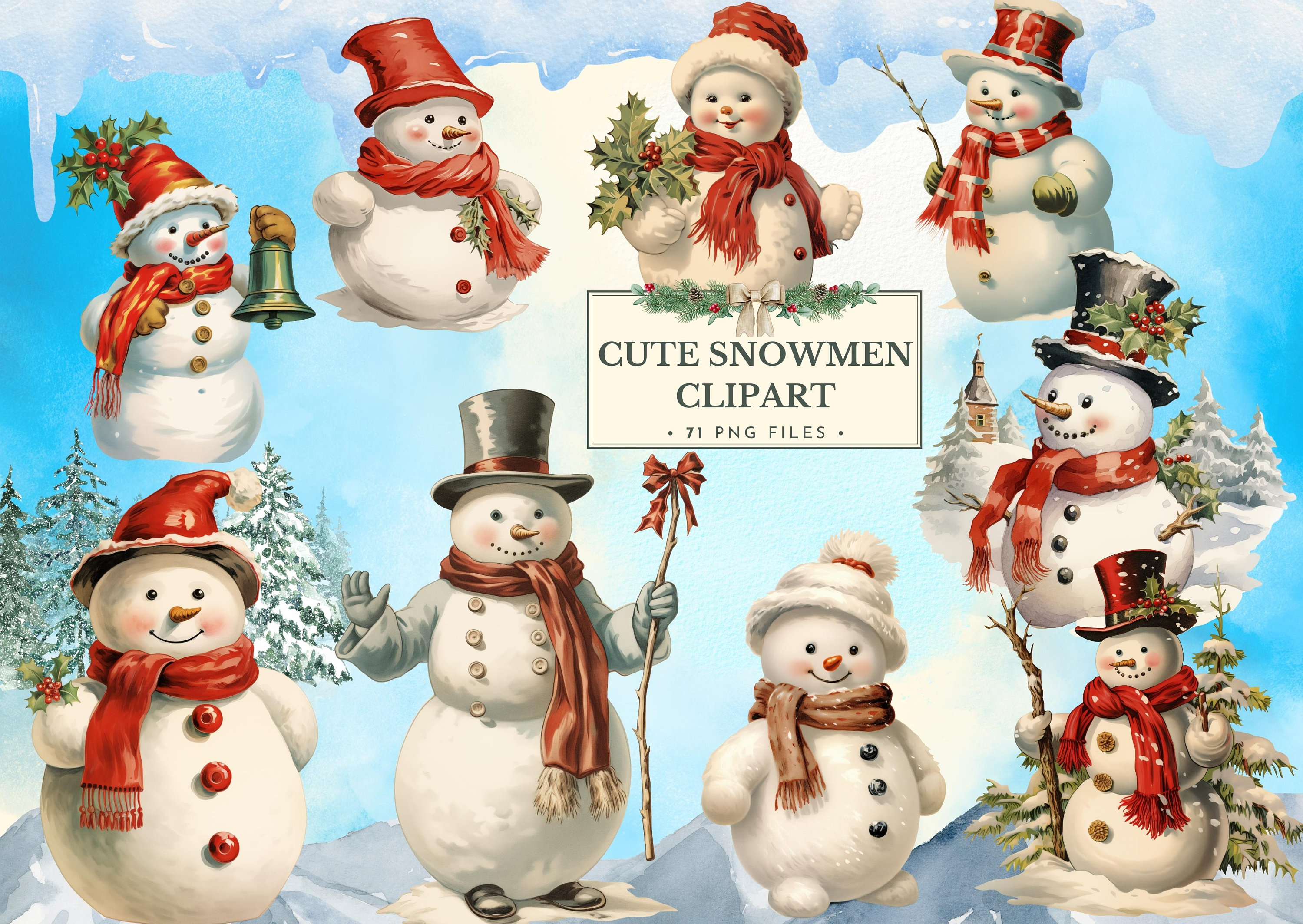 Cute Snowman Clipart Christmas Clip Art Graphics Vintage Christmas ...