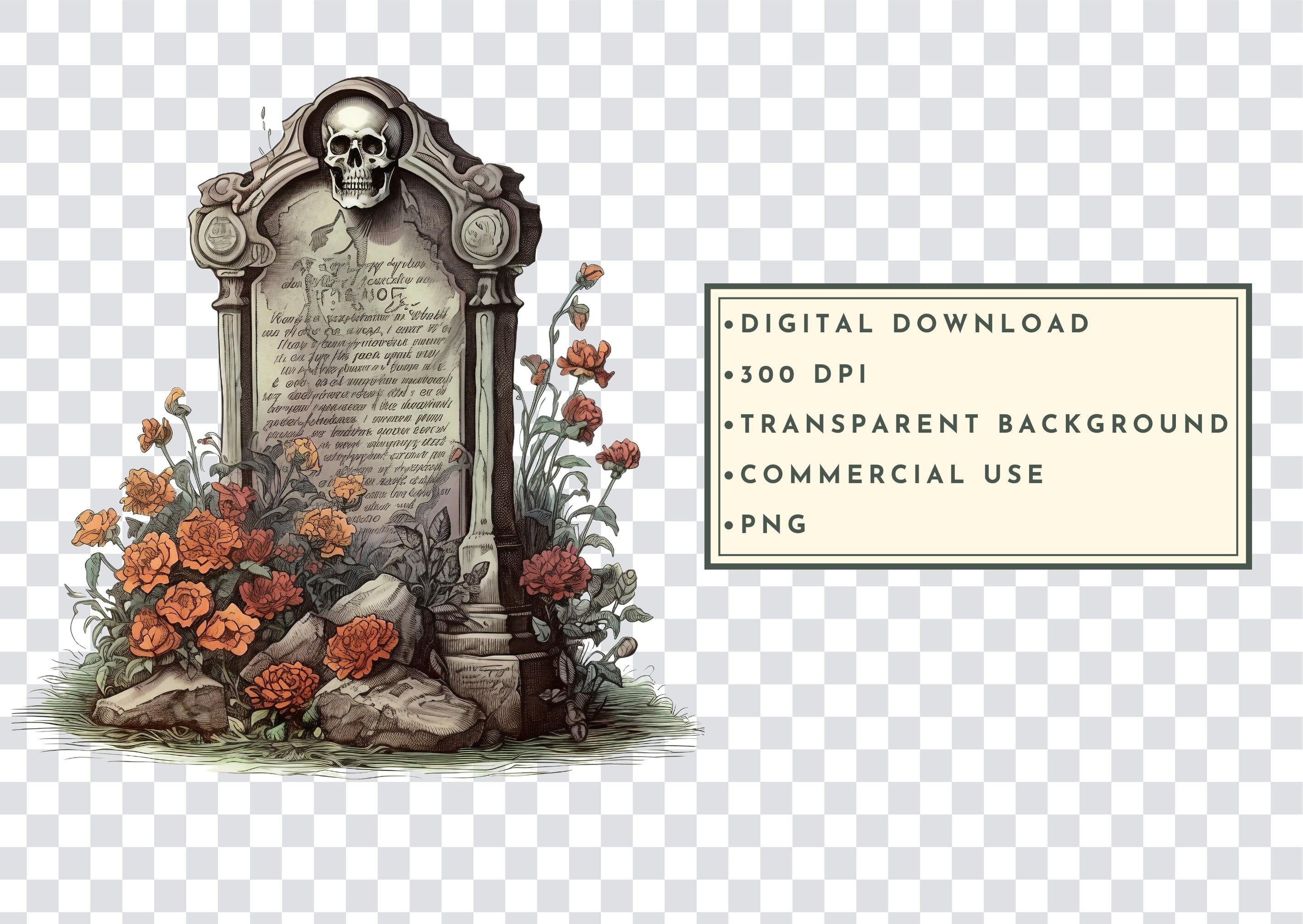 Vintage Tombstone Clipart Bundle Halloween Clip Art Halloween PNG Tombstone Clipart Digital ...