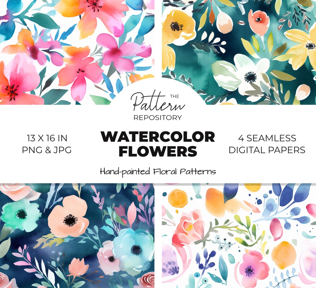 Beautiful Watercolor Floral Digital Paper - Seamless Patterns for ...