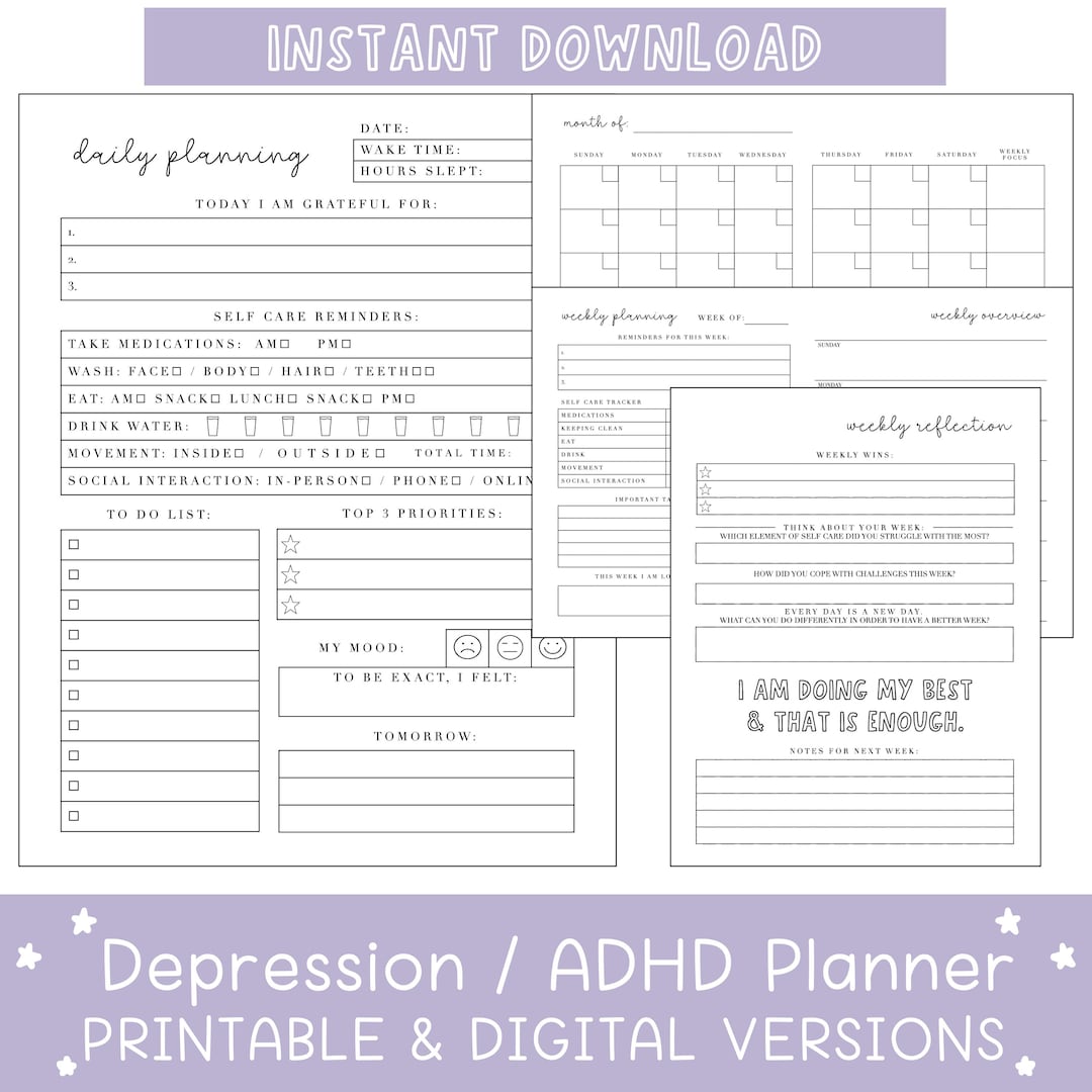 Depression Anxiety ADHD Planner - Printable & Digital - Monthly, Weekly ...