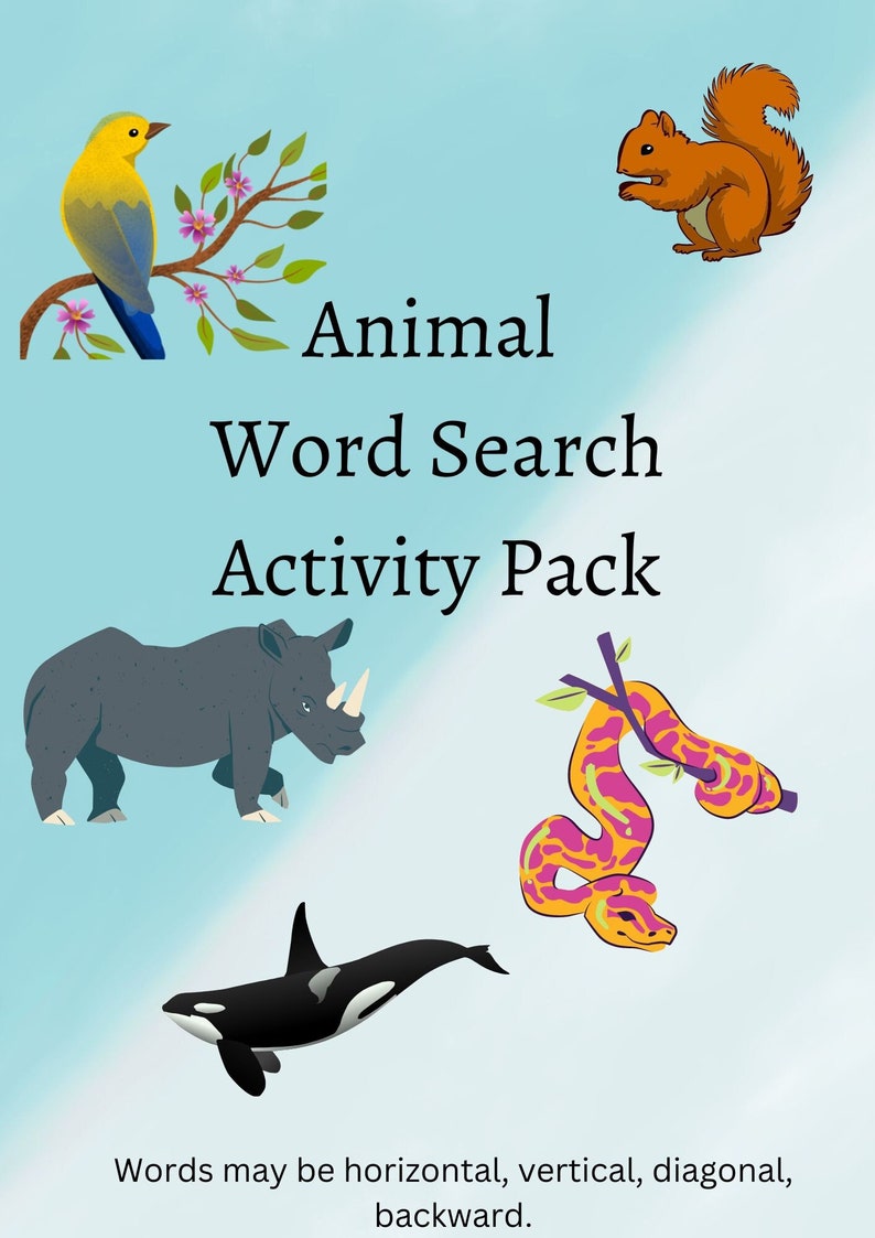Animal Word Search Activity Pack - Etsy