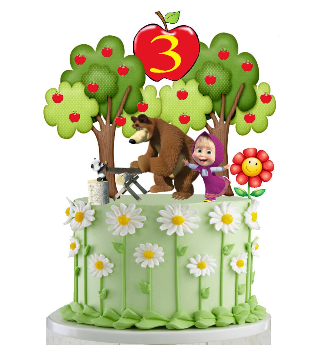 MASHA AND BEAR Cake Topper Happy Birthday Card Topper - Etsy UK