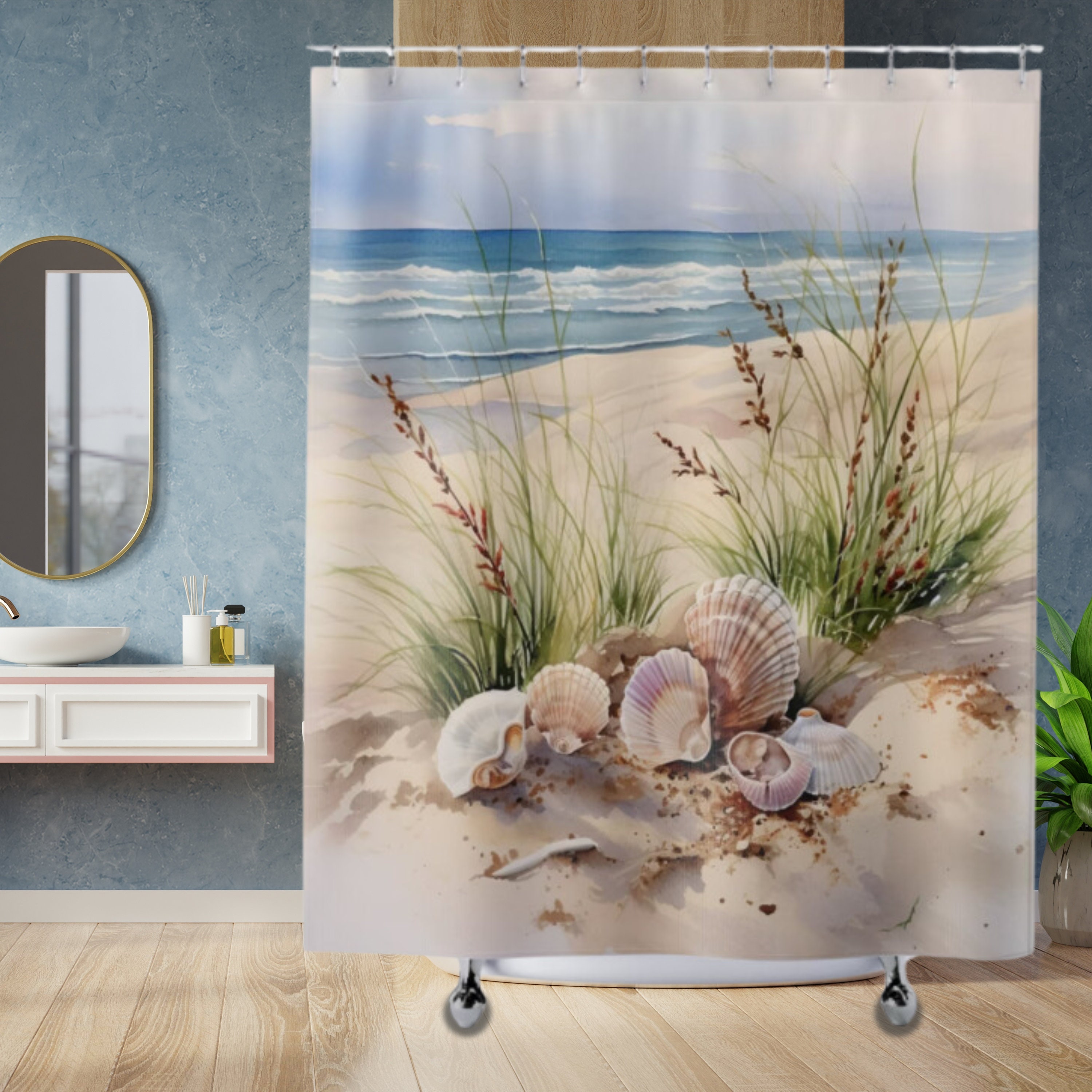 Subtle Beach Shells Shower Curtain Seaside Print Bathroom Tub Curtain ...