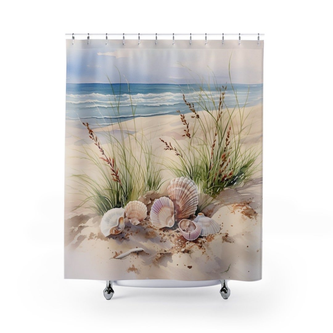 Subtle Beach Shells Shower Curtain Seaside Print Bathroom Tub Curtain ...