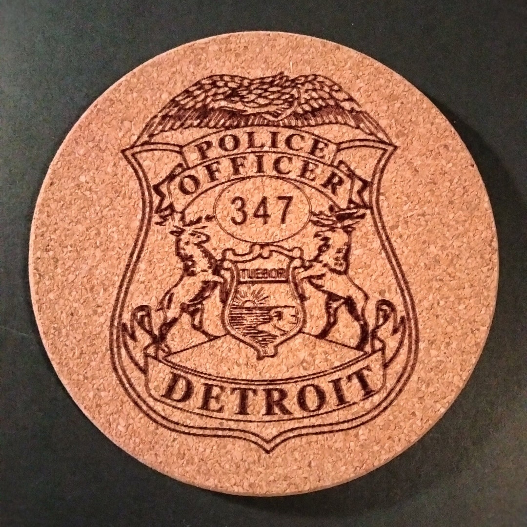 Detroit Police Badge With Customized Number Cork Coaster Set of 4 - Etsy