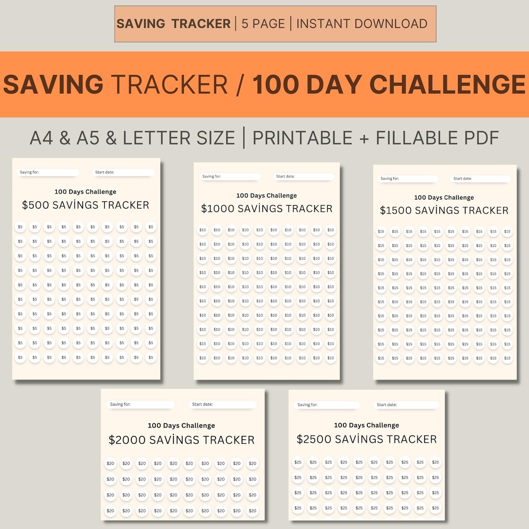 100-day Money Saving Challenge Printable Pack Motivational - Etsy