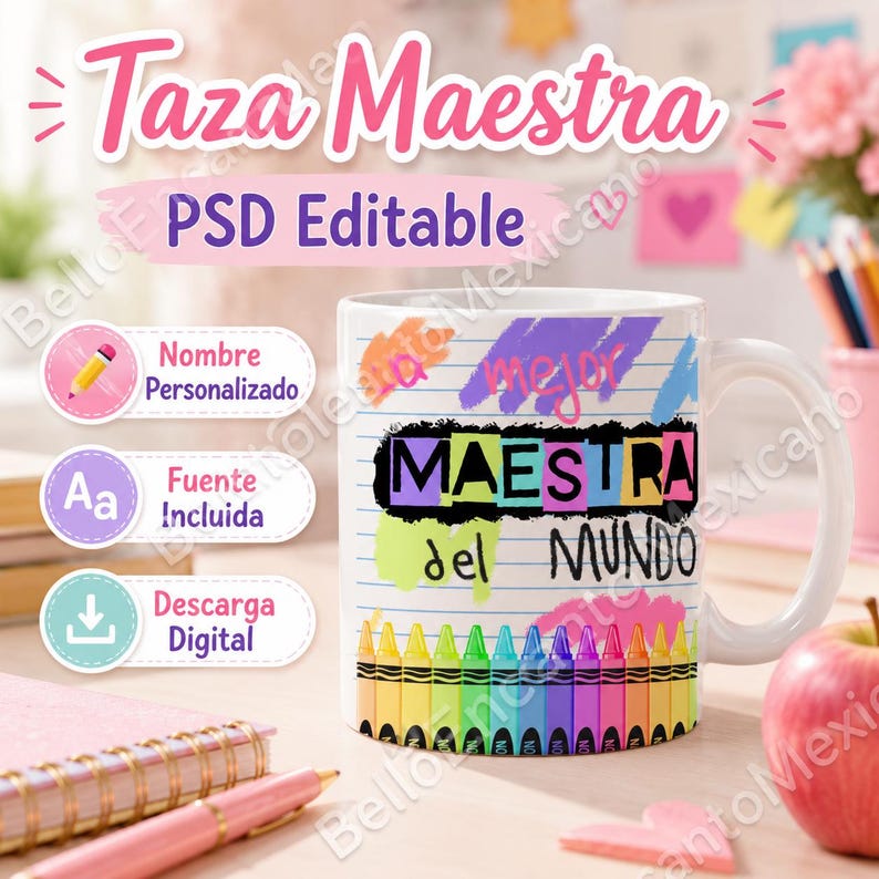Teacher Mug PSD Editable Template With Name | Teacher Mug Template ...