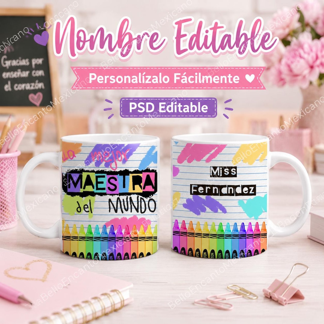 Teacher Mug PSD Editable Template With Name | Teacher Mug Template ...