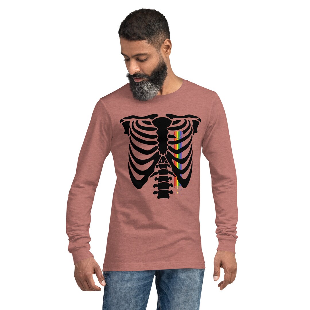 LGBTQ Pride Bleeding Heart Ribcage Long Sleeve Tee 2 - Etsy