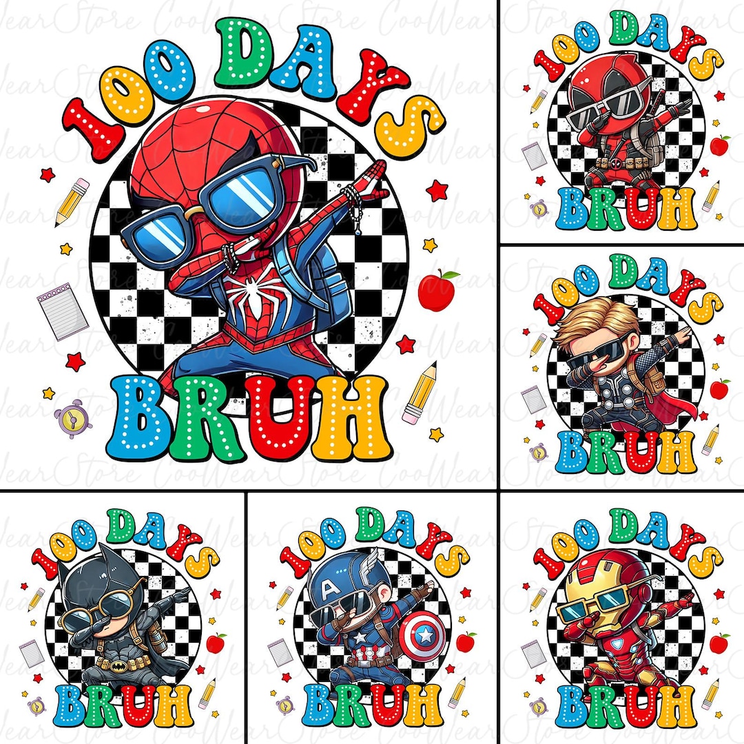 Bundle 100 Days of School Superhero Png, Cartoon Movie 100 Days Png ...