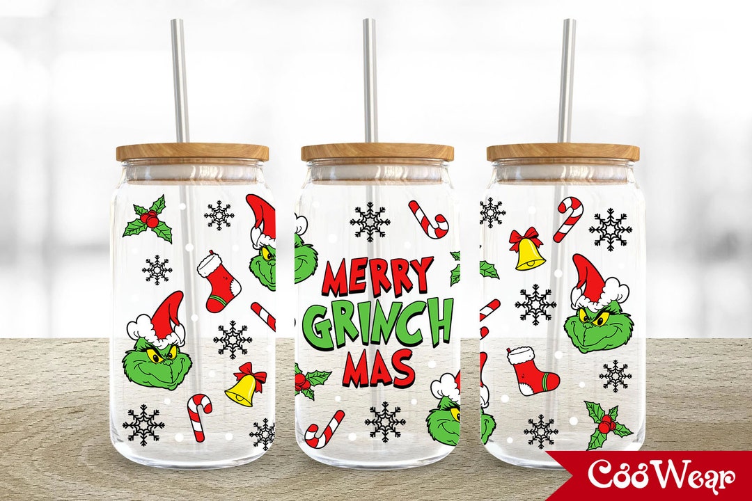 Christmas Character 16oz Glass Can Wrap, Merry Christmas 16 Oz Glass ...